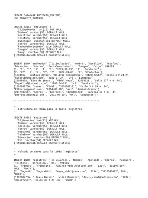 create database proyecto turismo pdf colombia