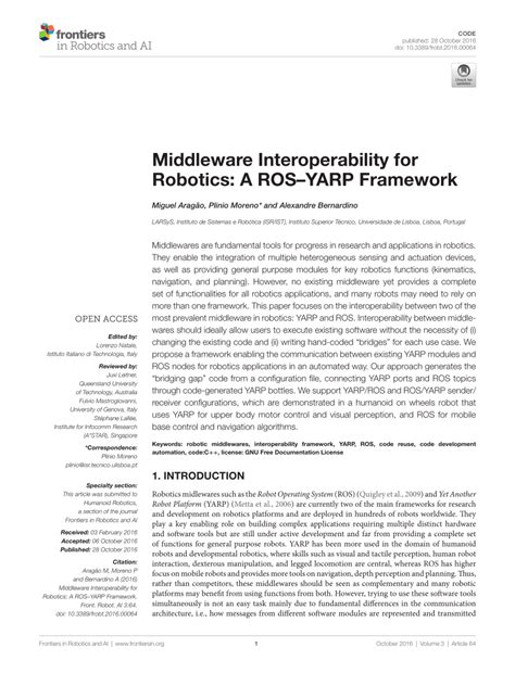 Pdf Middleware Interoperability For Robotics A Ros Yarp Framework