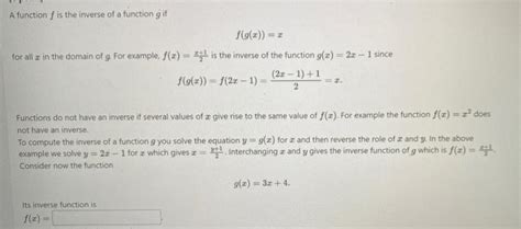 Solved A Function F Is The Inverse Of A Function G If Chegg Com