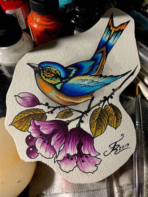 Neo Traditional Bird Tattoo