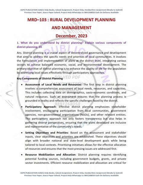 IGNOU MRD 103 Previous Year Solved Question Paper Dec 2023 English Medium IGNOU Solved