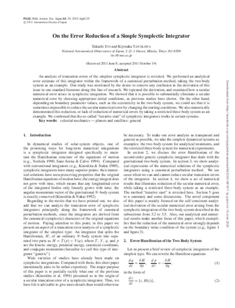 Pdf On The Error Reduction Of A Simple Symplectic Integrator