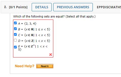 Solved Which Of The Following Sets Are Equal Select All Chegg Com