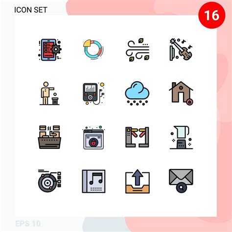 User Interface Pack Of 16 Basic Flat Color Filled Lines Of Idea Violin Blowing Music Guitar