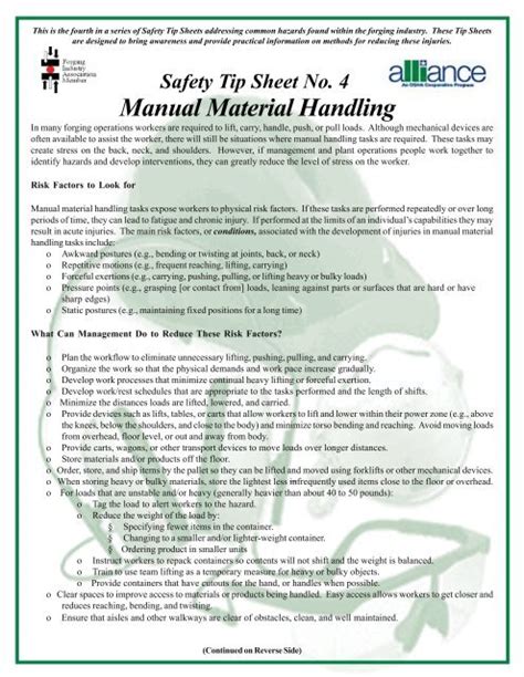 Manual Material Handling Forging Industry Association