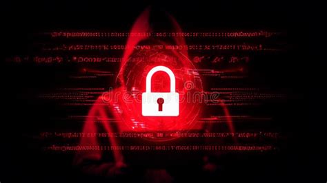 Mysterious Figure Wearing Red Hoodie Is Engaging With Tablet Illuminated Lock Symbol