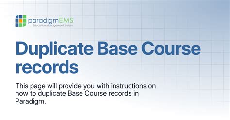 Duplicate Base Course Records Silverband Documentation