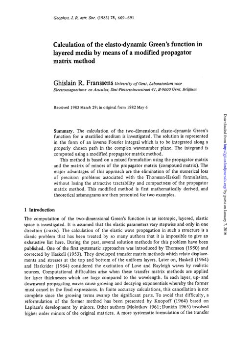 Pdf Calculation Of The Elasto‐dynamic Greens Function In Layered