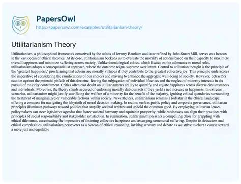 Utilitarianism Theory Free Essay Example 345 Words