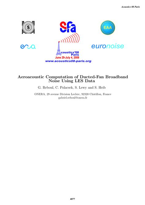 Pdf Aeroacoustic Computation Of Ducted Fan Broadband Noise Using Les Data