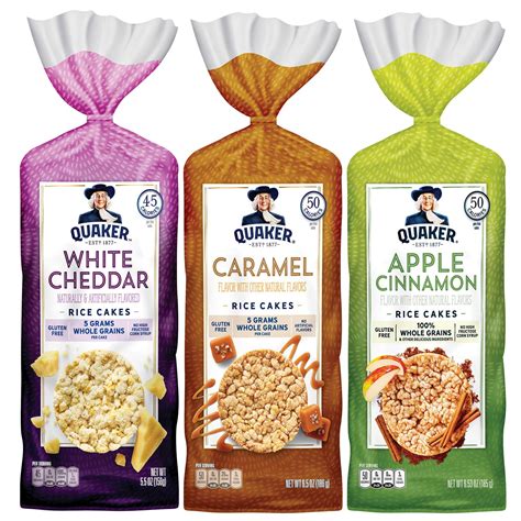 Quaker Large Rice Cakes Gluten Free 3 Flavor Variety Pack 6 Count