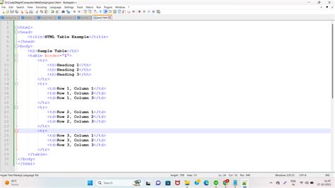 Tables In HTML Code Night Com