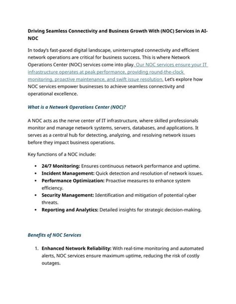 Empowering Your It Infrastructure With Managed Noc Services In Ai Noc Docx