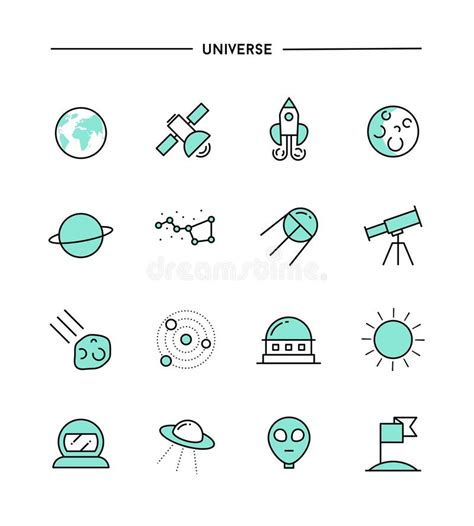 Set Of Flat Design Thin Line Universe Icons Stock Vector