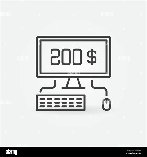 desktop computer with online banking linear vector concept icon or logo