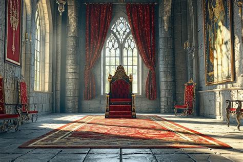 A Grand Medieval Castle Throne Room With Ornate Decor And Rich Colors