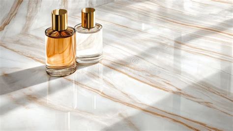Elegant Perfume Bottles Casting Shadows On A Luxurious Marble Surface