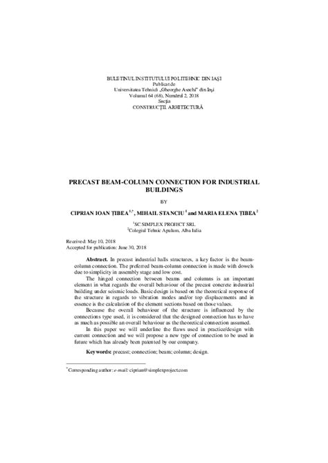 Pdf Precast Beam Column Connection For Industrial Buildings