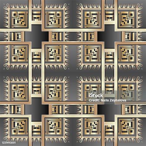 벡터 그리스어 기하학적 3d 원활한 패턴 장식 민족 부족 배경입니다 타탄 배경을 반복합니다 추상 그리스 어 키 구이 금 장식품