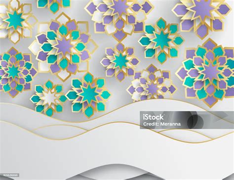 라마단 카림 아랍어 종이 접기 종이 별 인사말 카드 무슬림의 거룩한 달입니다 이슬람의 상징입니다 이슬람 라마단 축 벡터 배경 종이 파도입니다 화이트 골든 색 0명에 대한