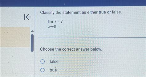 solved classify the statement as either true or