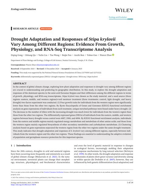 Pdf Drought Adaptation And Responses Of Stipa Krylovii Vary Among