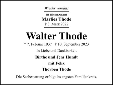 Traueranzeigen Von Walter Thode Trauer Anzeigen De