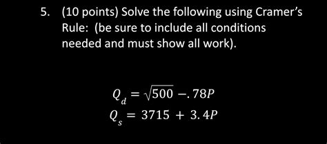 solved 5 10 points solve the following using cramer s