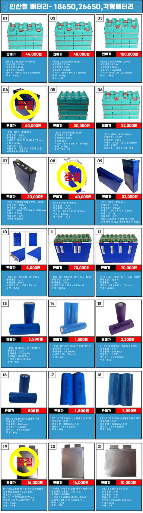 소리전자 창고정리 각종 인산철 배터리 18650 26650배터리 폴리머배터리 저렴하게 판매하고 있습니다