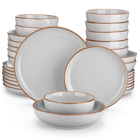 Vancasso 32 Piece Modern Smooth Gray Stoneware Dinnerware Set Service For Set For 8 Nymph Gy