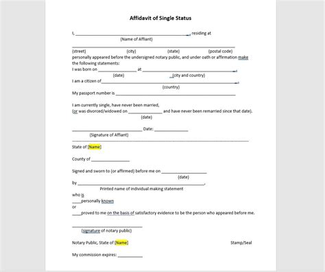 Single Status Affidavit Form Texas At Joseph Park Blog