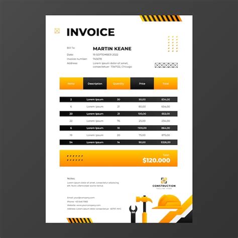 free vector gradient construction project invoice