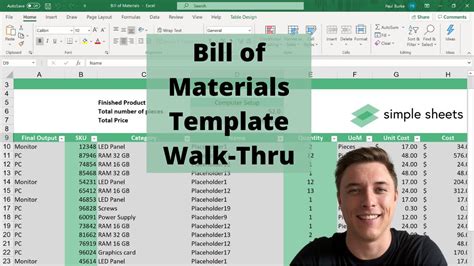 build of materials excel template