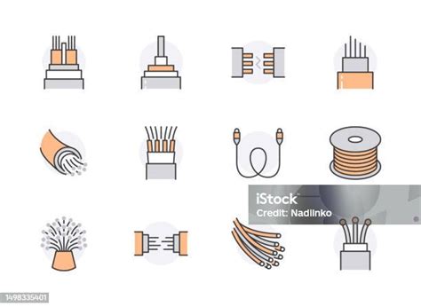 광섬유 플랫 라인 아이콘입니다 네트워크 연결 컴퓨터 와이어 케이블 보빈 데이터 전송 전자 제품 매장 인터넷 서비스에 대한 얇은 간판 오렌지 색상 편집 가능한 획 아이콘에