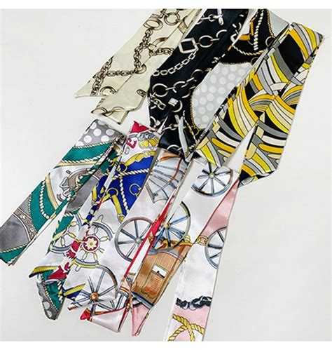 티 스카프머리띠 실크 쁘띠 패턴 스카프 X3개 가방 트윌리 여성 미니 몬 티몬