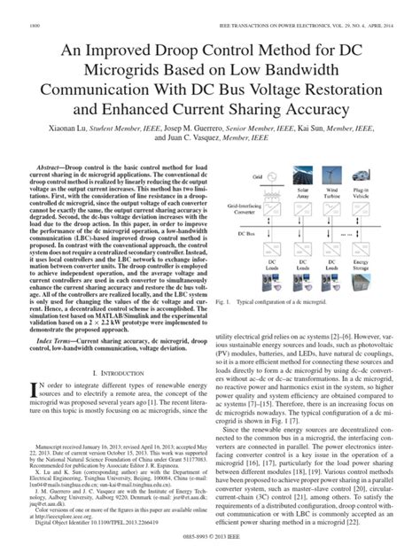 An Improved Droop Control Method For Dc Microgrids Based On Low Bandwidth Communication With Dc