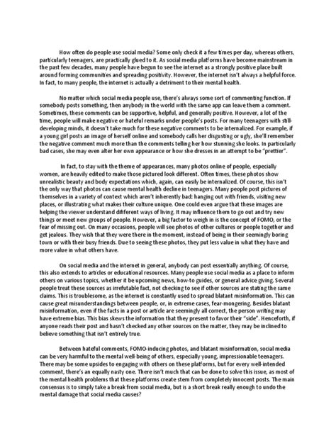 Social Media Argumentative Essay Pdf