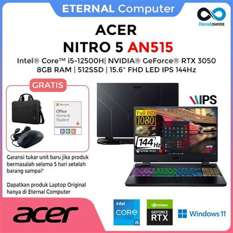 Jual Bisa Faktur Pajak Acer Nitro 5 An515 Rtx3050 4gb I5 12500h 8gb