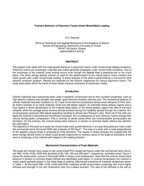 Pdf Fracture Behavior Of Polymeric Foams Under Mixed Mode Loading