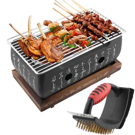Table Top Grill Charcoal Japanese Grill With Bbq Cleaning Brush Mini