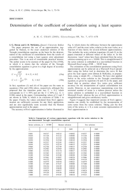 Pdf Discussion Determination Of The Coefficient Of Consolidation Using A Least Squares Method