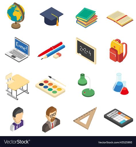 School Isometric Icons Set Royalty Free Vector Image