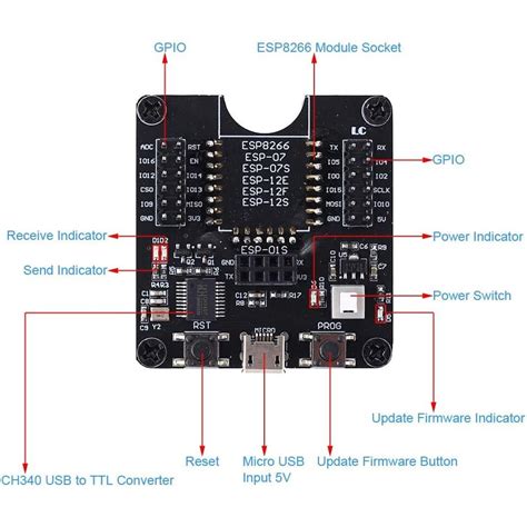 Modul Wifi Esp8266 Pentru Esp 01 01s 12e 12f 12s 18t Sunmostar Negru