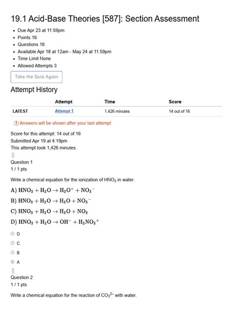 19 1 Acid Base Theories 587 Section Assessment Chemistry Pdf Acid Chemical Substances