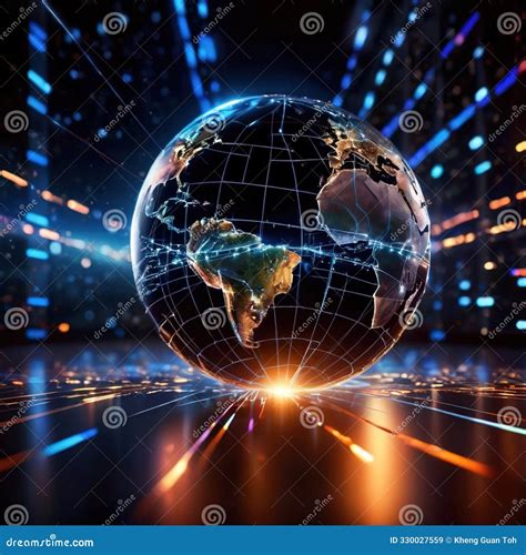 A Futuristic Digital Globe Showcasing Network Connections And Data Streams Stock Illustration