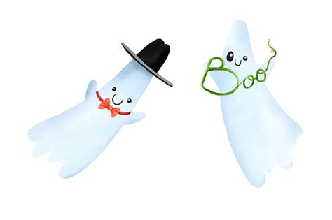 팔과 다리가 있는 귀여운 유령과 영혼 할로윈에 대 한 만화 캐릭터 세트 핼러윈 휴일 고립 된 배경에 아이들의 무서운 손으로 그린 그림 0명에 대한 스톡 벡터 아트 및 기타