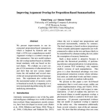 Improving Argument Overlap For Proposition Based Summarisation Acl Anthology