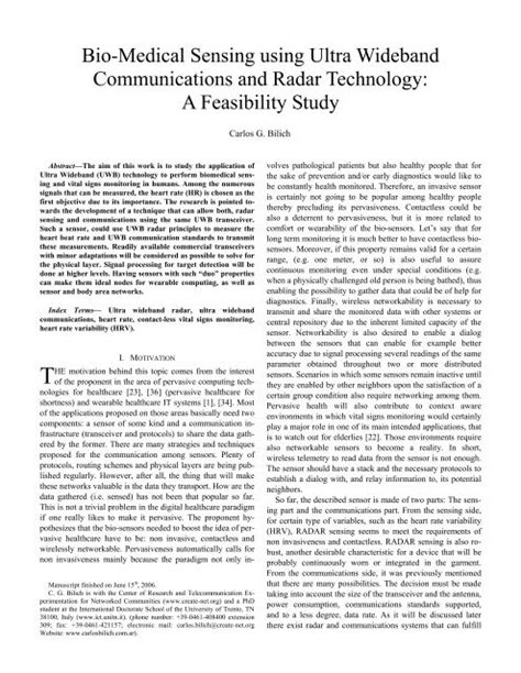 Bio Medical Sensing Using Ultra Wideband Communications And
