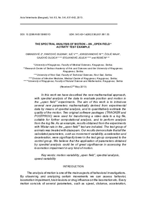 Pdf The Spectral Analysis Of Motion An Open Field Activity Test Example Nikola