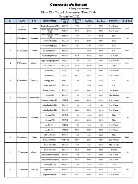 class xi term 1 assessment time table pdf human resource
